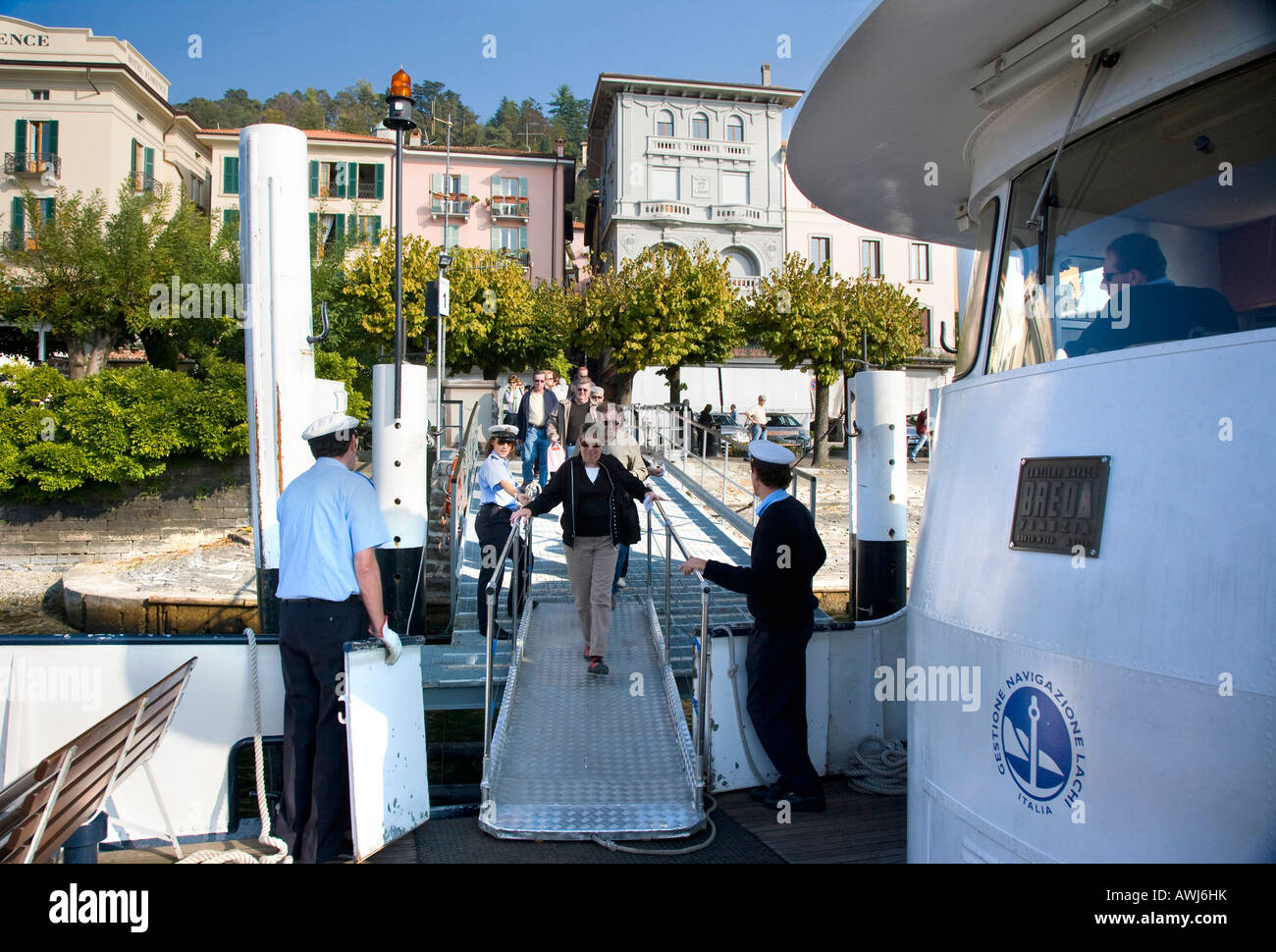 Boarding a ferry Lake Como Italy Stock Photo - Alamy