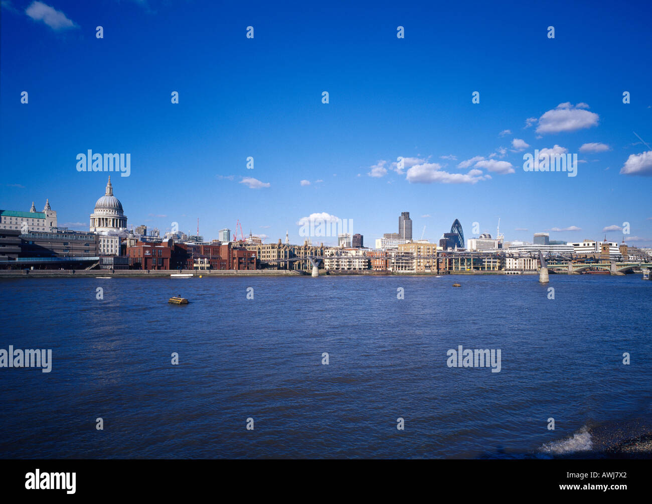 Panoramic view north east across River Thames with Millenium Bridge St ...