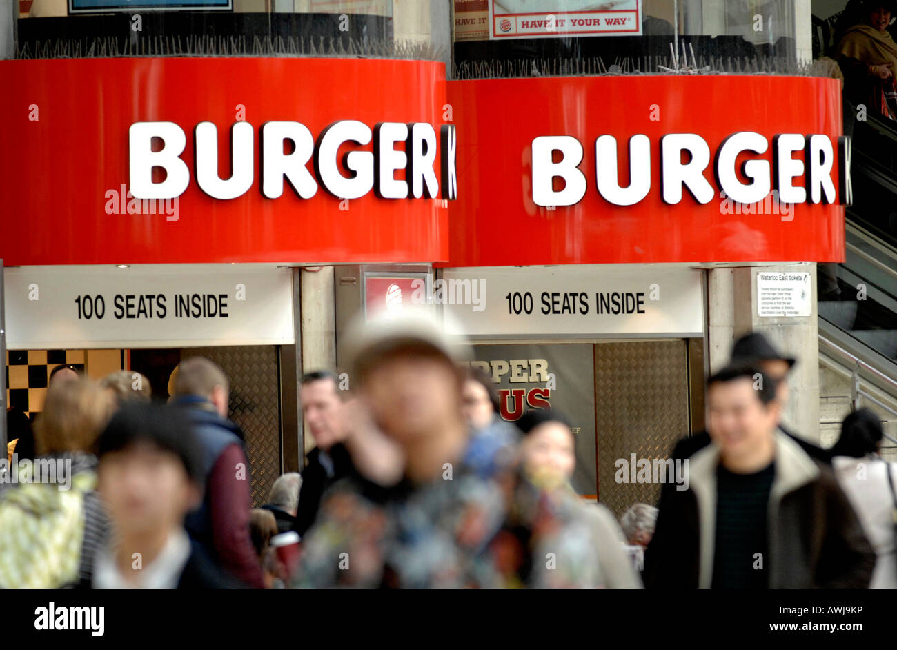 burger king fast food sign , waterloo station , London Stock Photo - Alamy