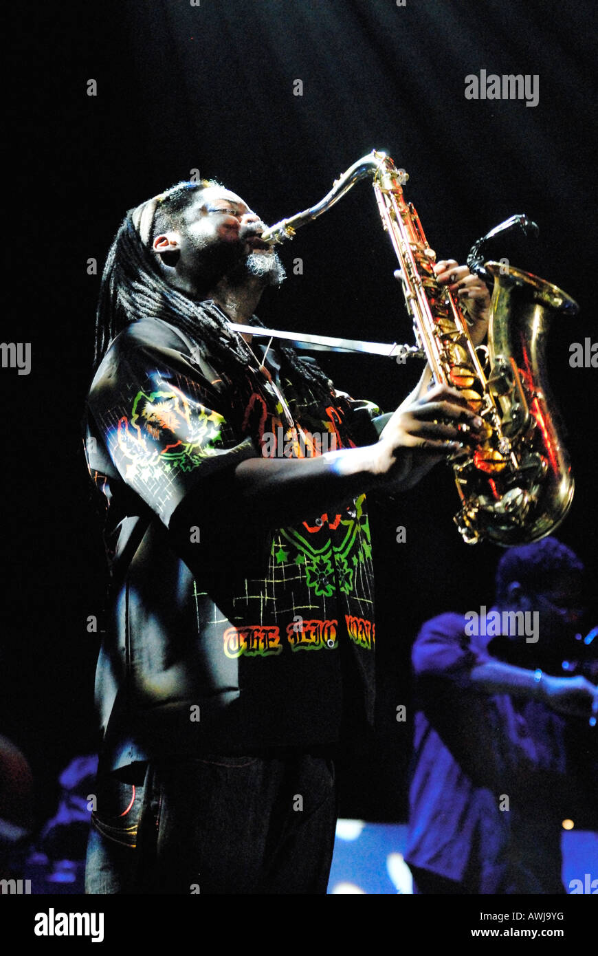 Courtney Pine playing saxophone at The Opera House in Bournemouth Stock ...