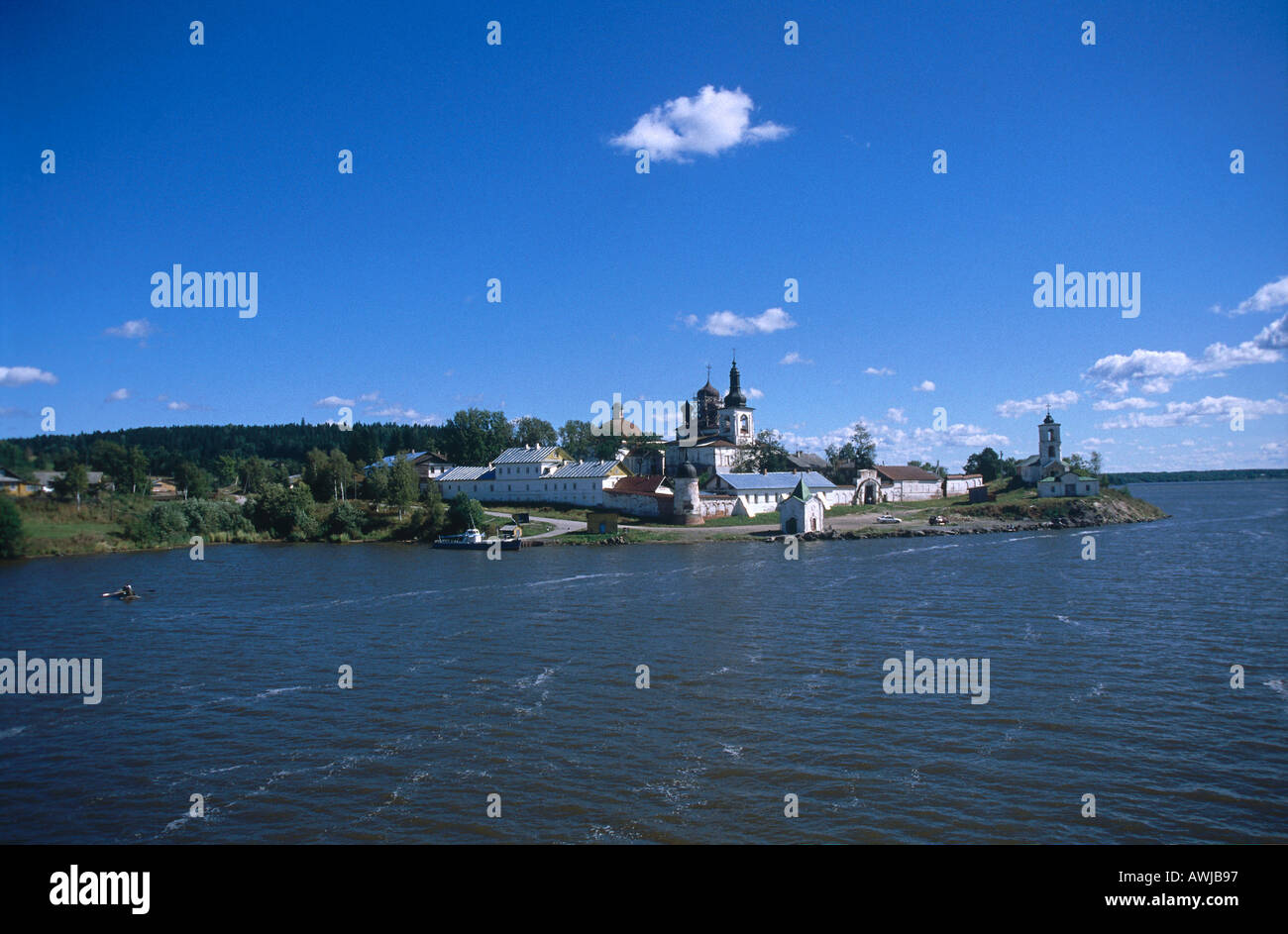 Buildings at waterfront, Valaam Island, Volga River, Russia Stock Photo ...