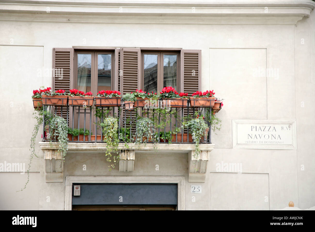balcony with window boxes Piazza Navona Rome Stock Photo - Alamy
