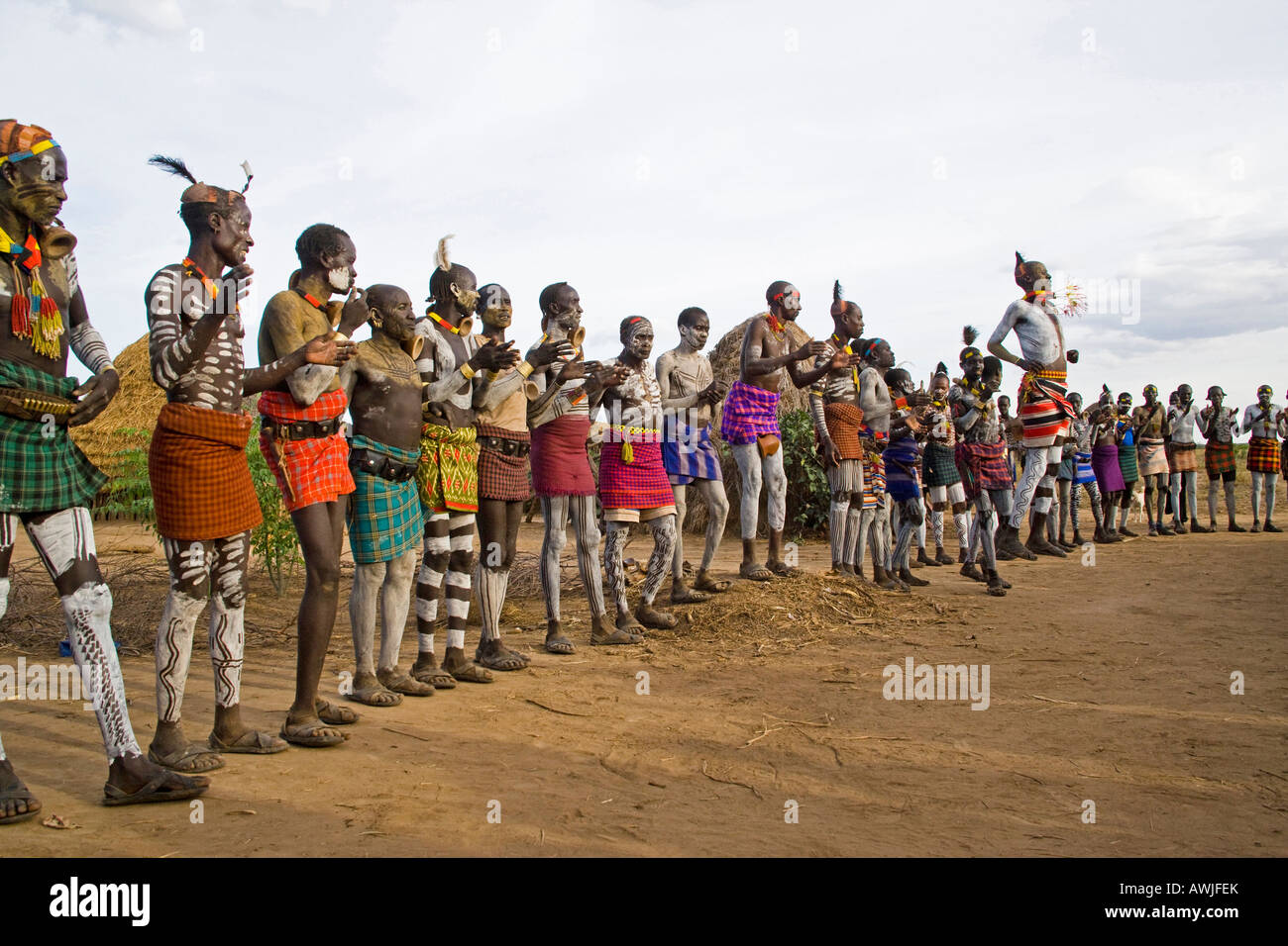 Men of the Karo Tribe Dancing in a Line, Dus, Omo River Valley ...