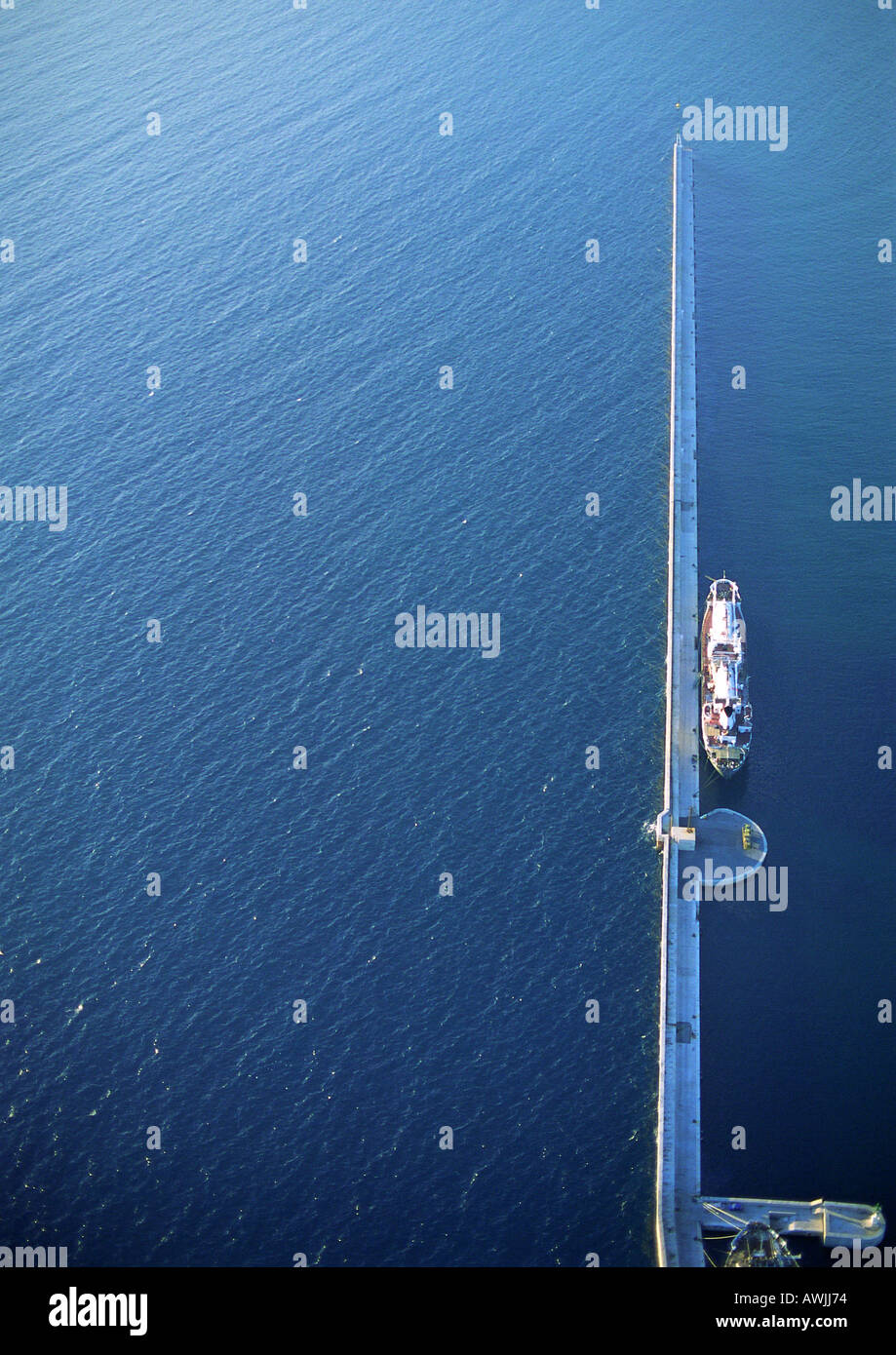 Aerial view of ship docked along quay in harbor Stock Photo - Alamy