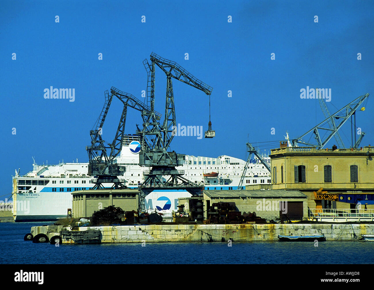 Shipyard, cruise ship in background Stock Photo - Alamy