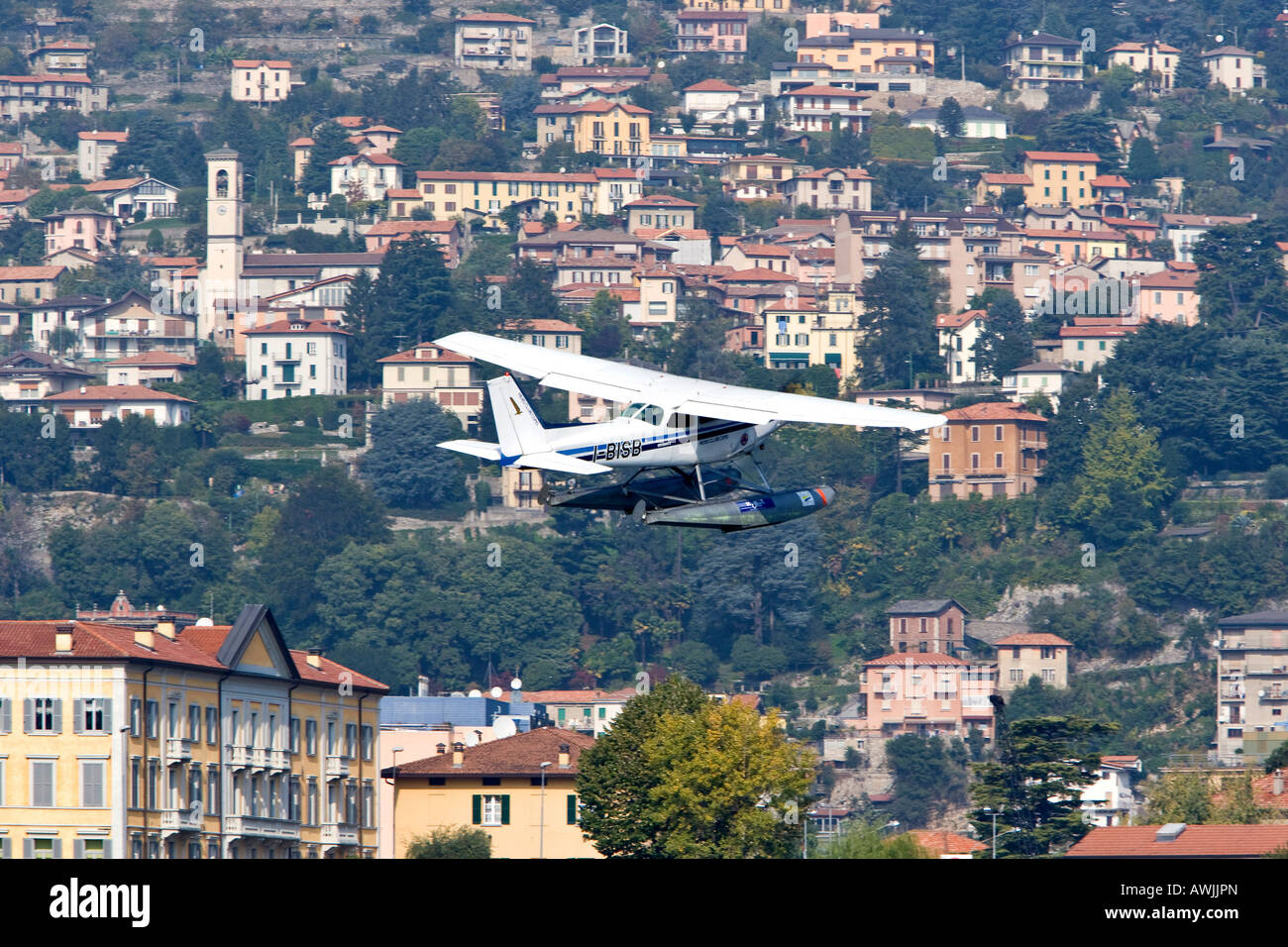 Cessna water plane with floats takes off from Lake Como Italy Stock ...