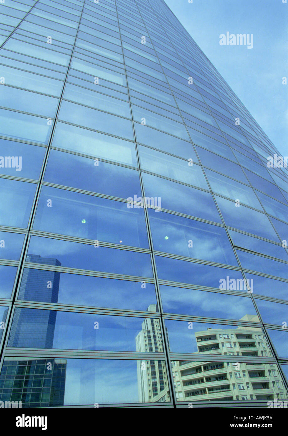 France, Paris, buildings reflected in glass facade of skyscraper Stock ...
