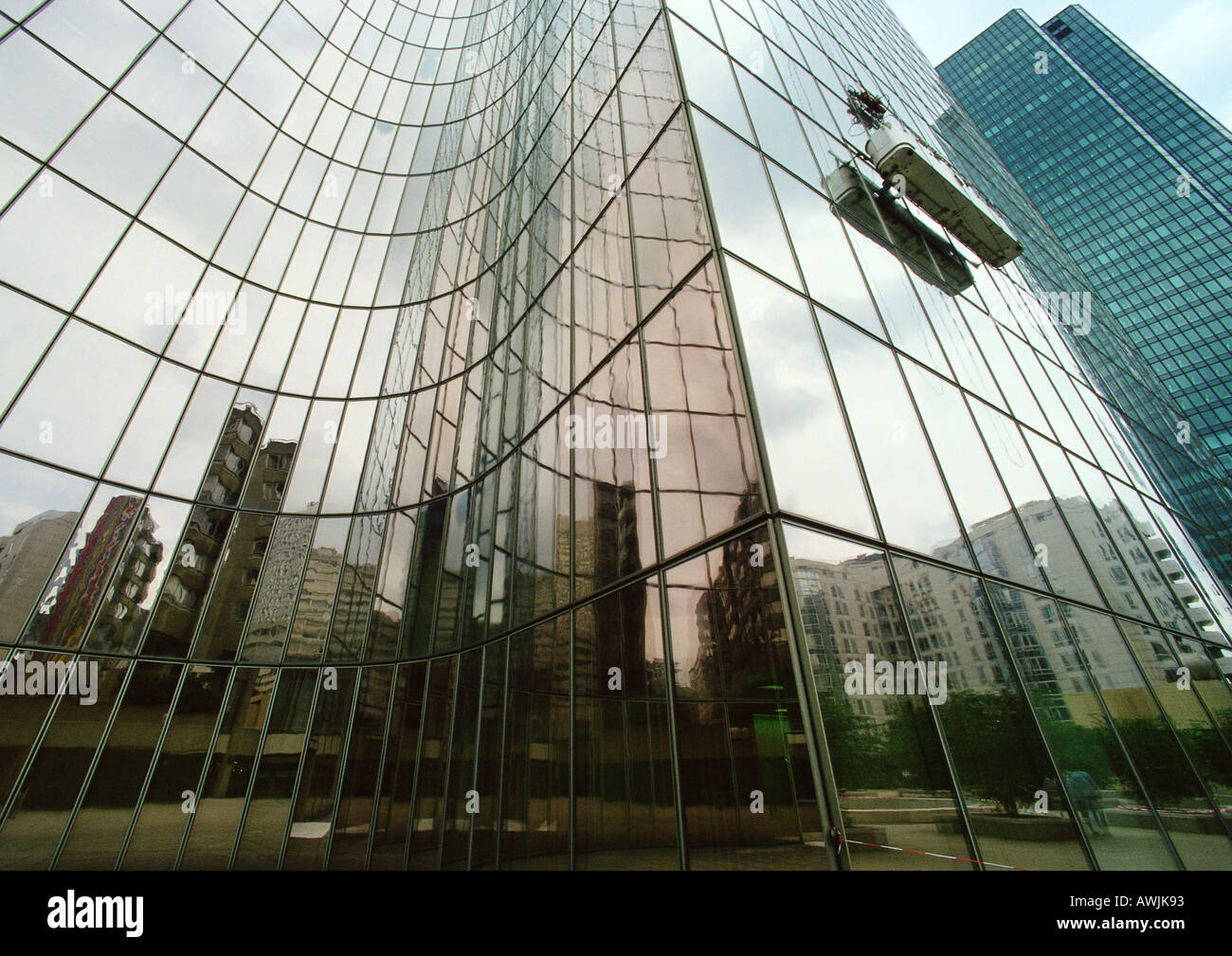 France, Paris, buildings reflected in glass facade of skyscraper Stock ...