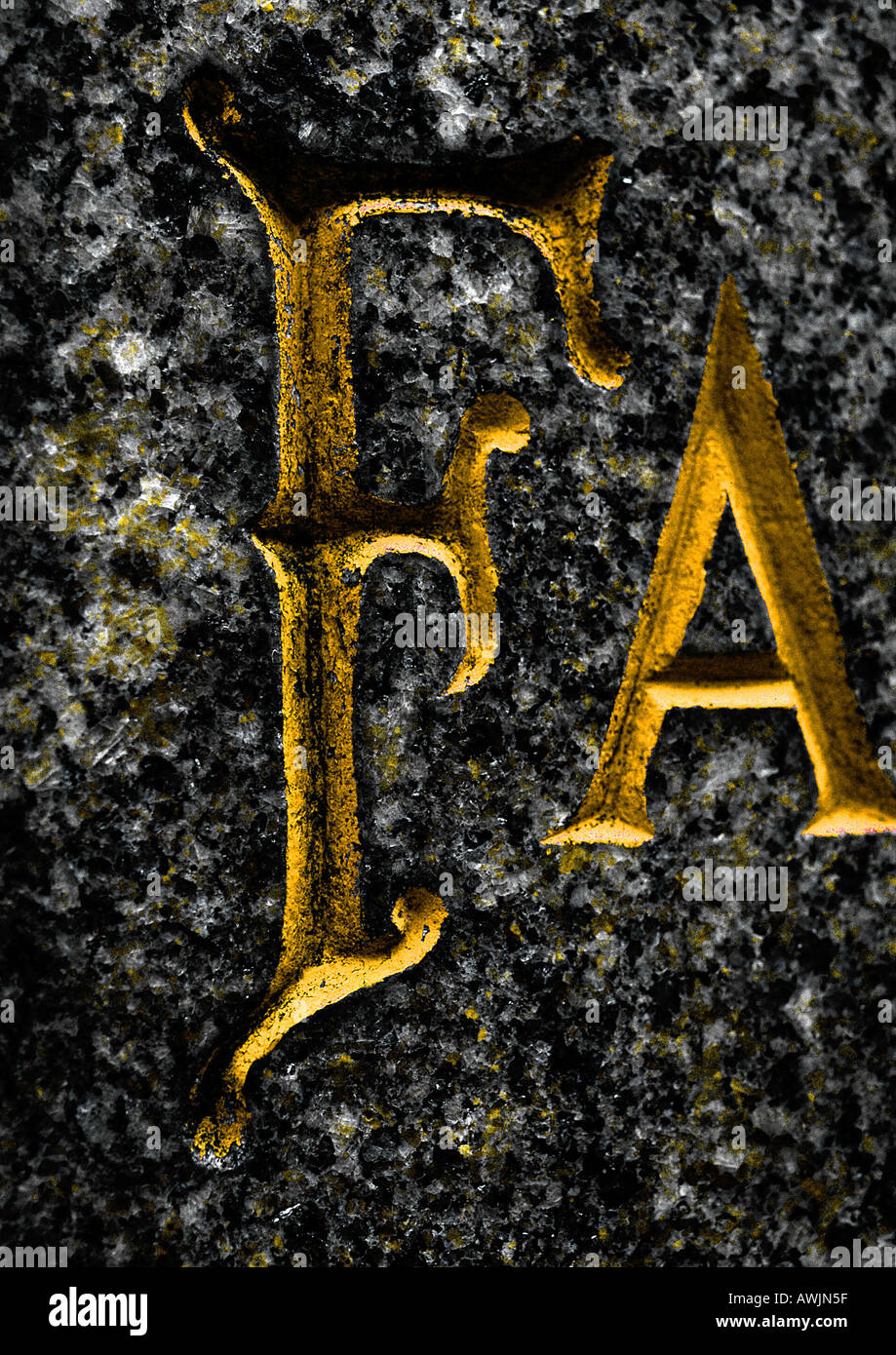 F, text, golden Stock Photo - Alamy