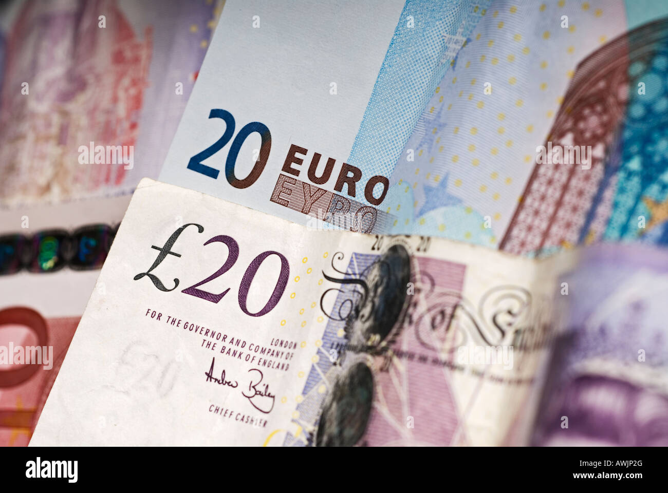 Stock photo a pile of pound sterling and Euro banknotes Stock Photo - Alamy