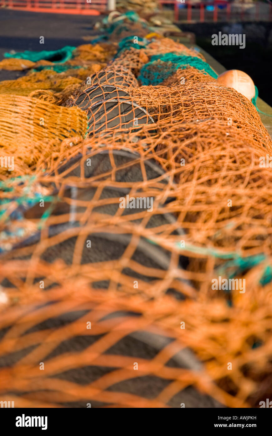 Fishing nets on the harbour wall at Eyemouth, Scotland Stock Photo - Alamy