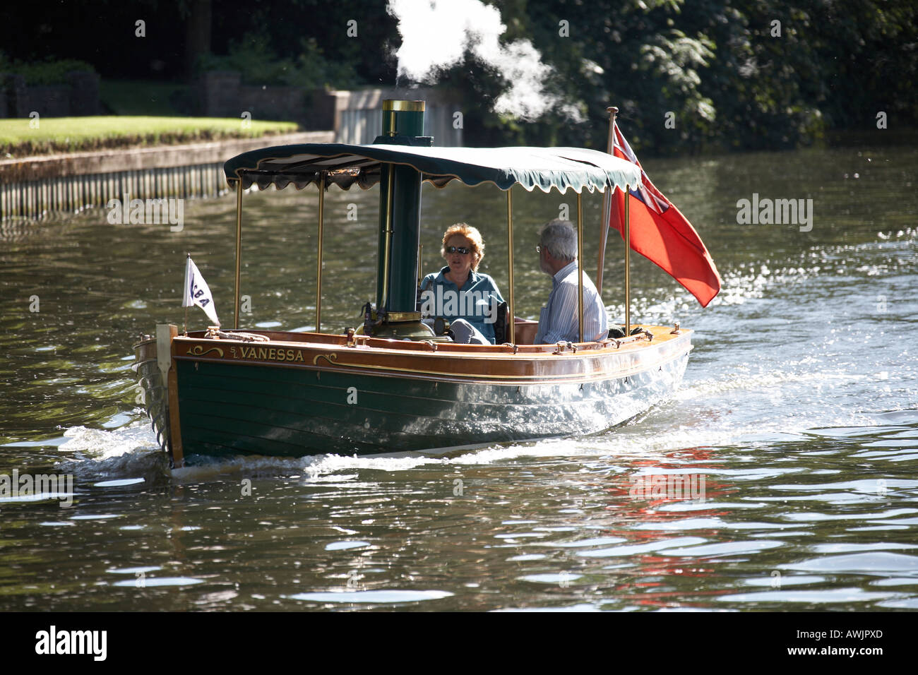 Small traditional woodern steam powered pleasure boat near Shiplake on ...