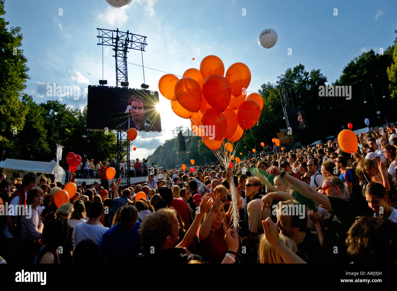 Live 8 Concert in Berlin Germany on July 2 2005. The crowd of people is ...