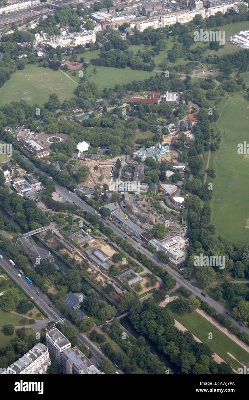 High level oblique aerial view of London Zoo Grand Union Canal Regents ...
