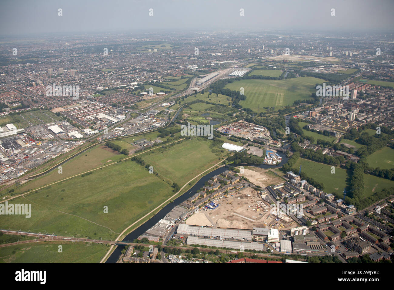 High level oblique aerial view south east of Walthamstow Marshes ...