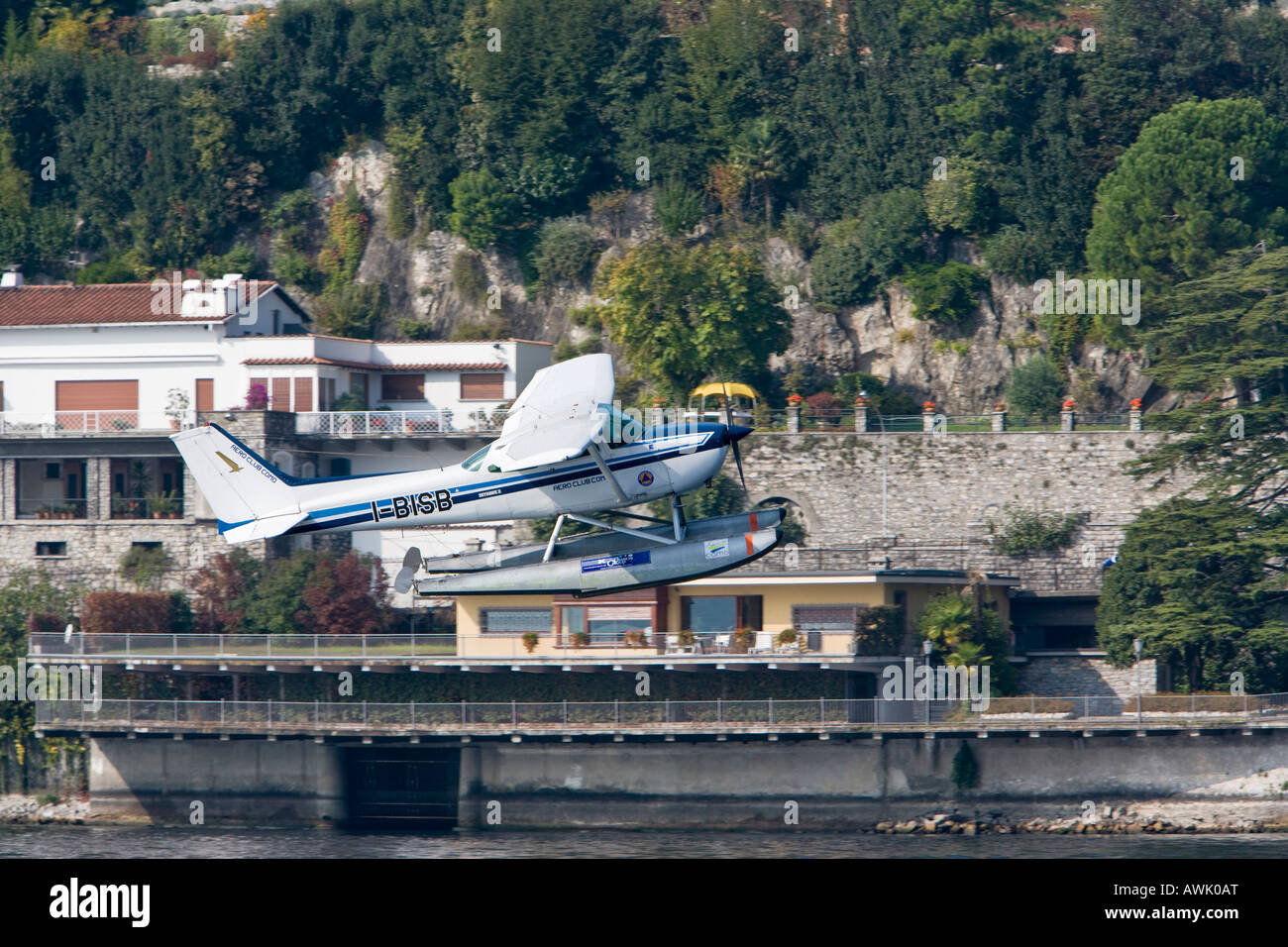 Cessna water plane with floats takes off from Lake Como Italy Stock ...