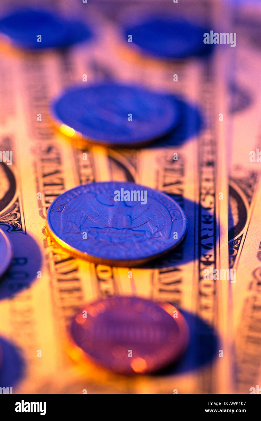 dollar coins and notes Stock Photo - Alamy