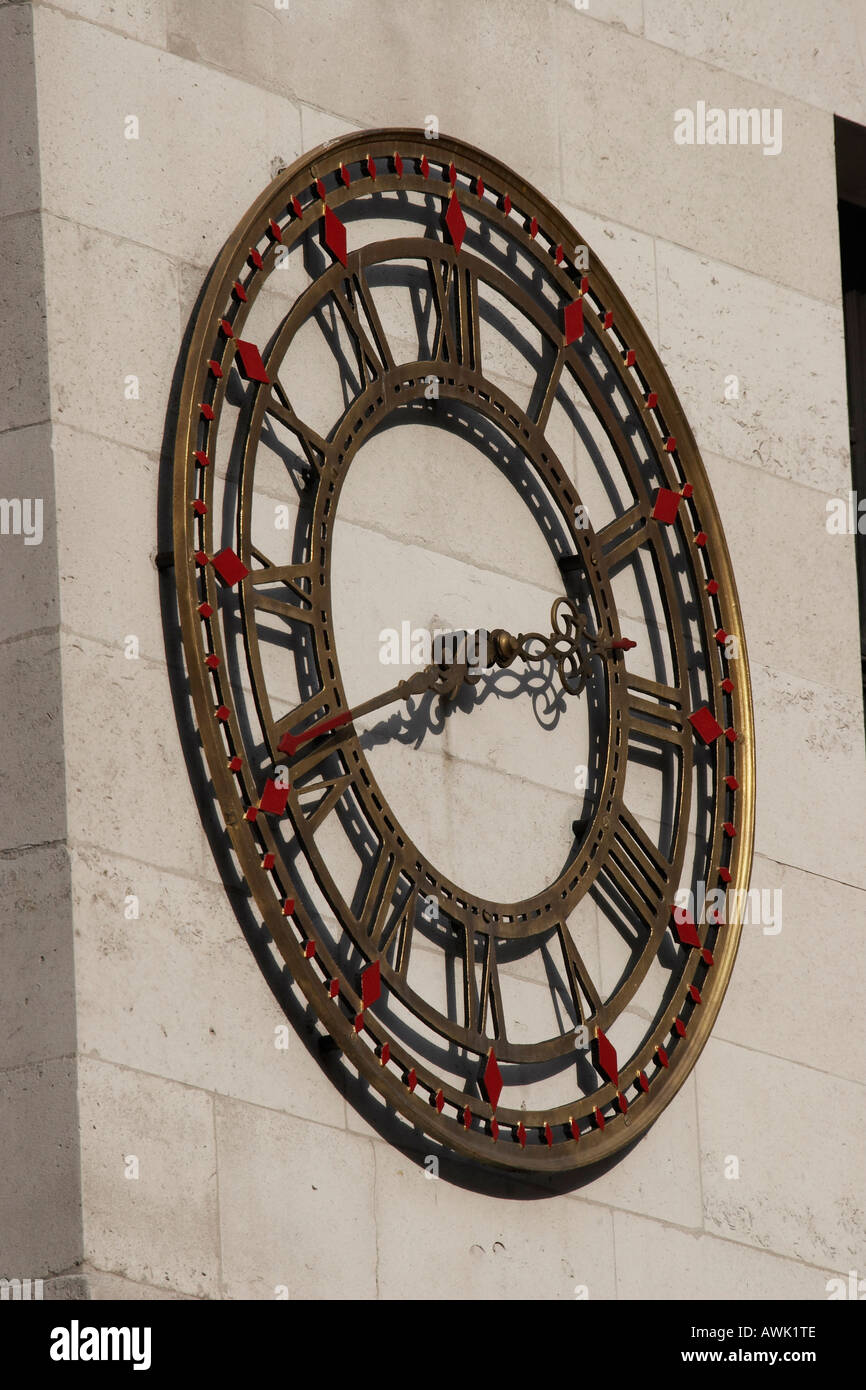 Brass clock outside Finsbury Circus office building City of London EC2 ...