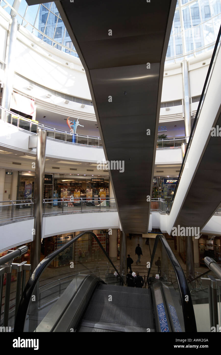 Canary Wharf Statiion on DLR shopping plaza with escalators London E14 ...