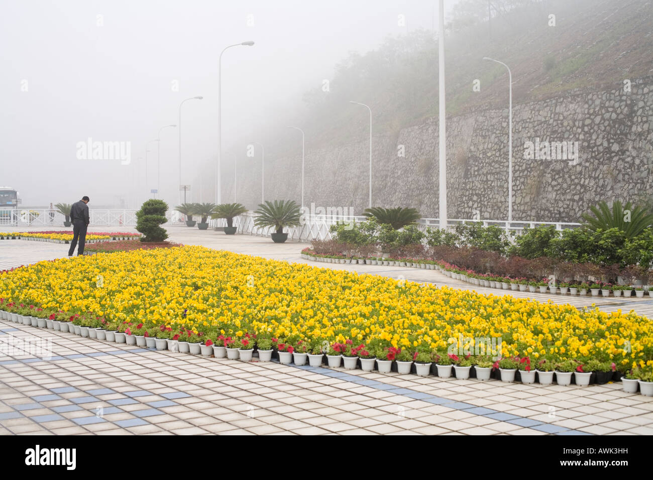 The park at the Three Gorges Dam, Yangtze river, The People's Republic ...