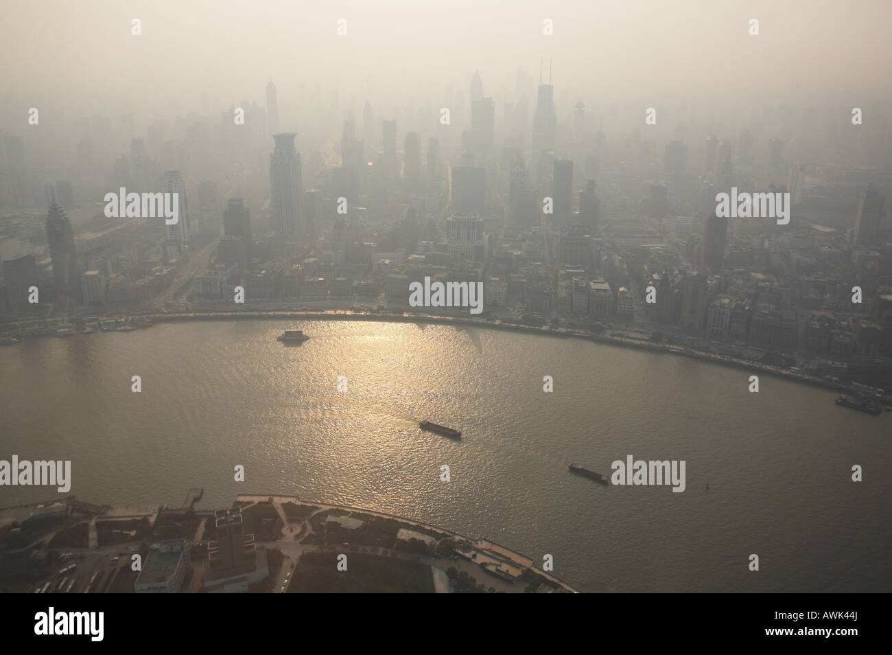 Hazy smog air pollution covering Puxi district in shanghai china ...