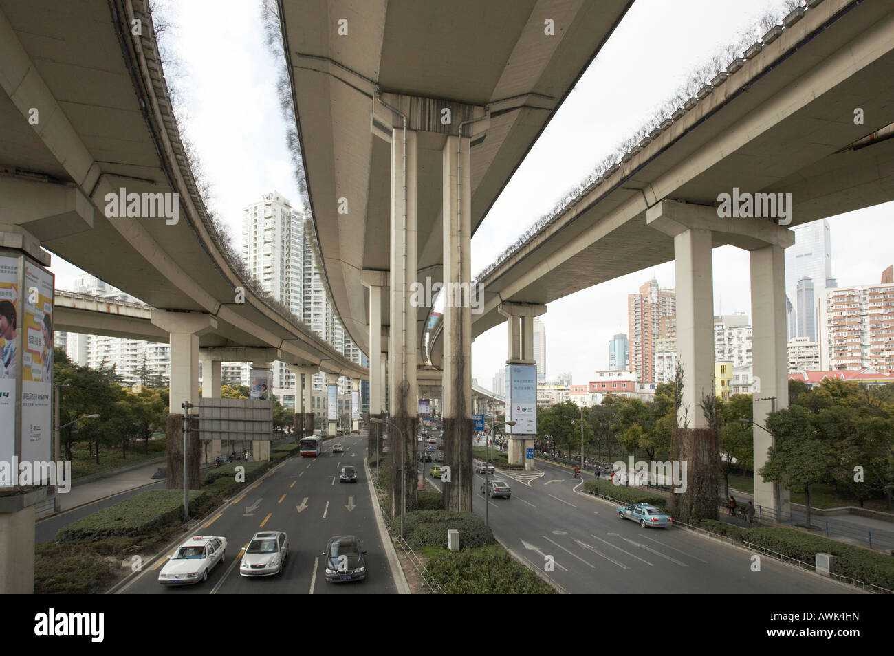 Concrete overpass flyover in Shanghai China road intersection Stock ...