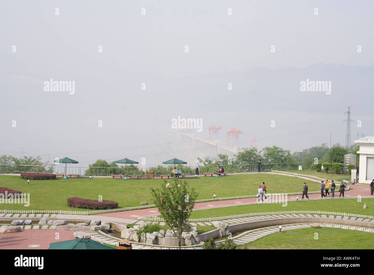 The park at the Three Gorges Dam, Yangtze river, The People's Republic ...