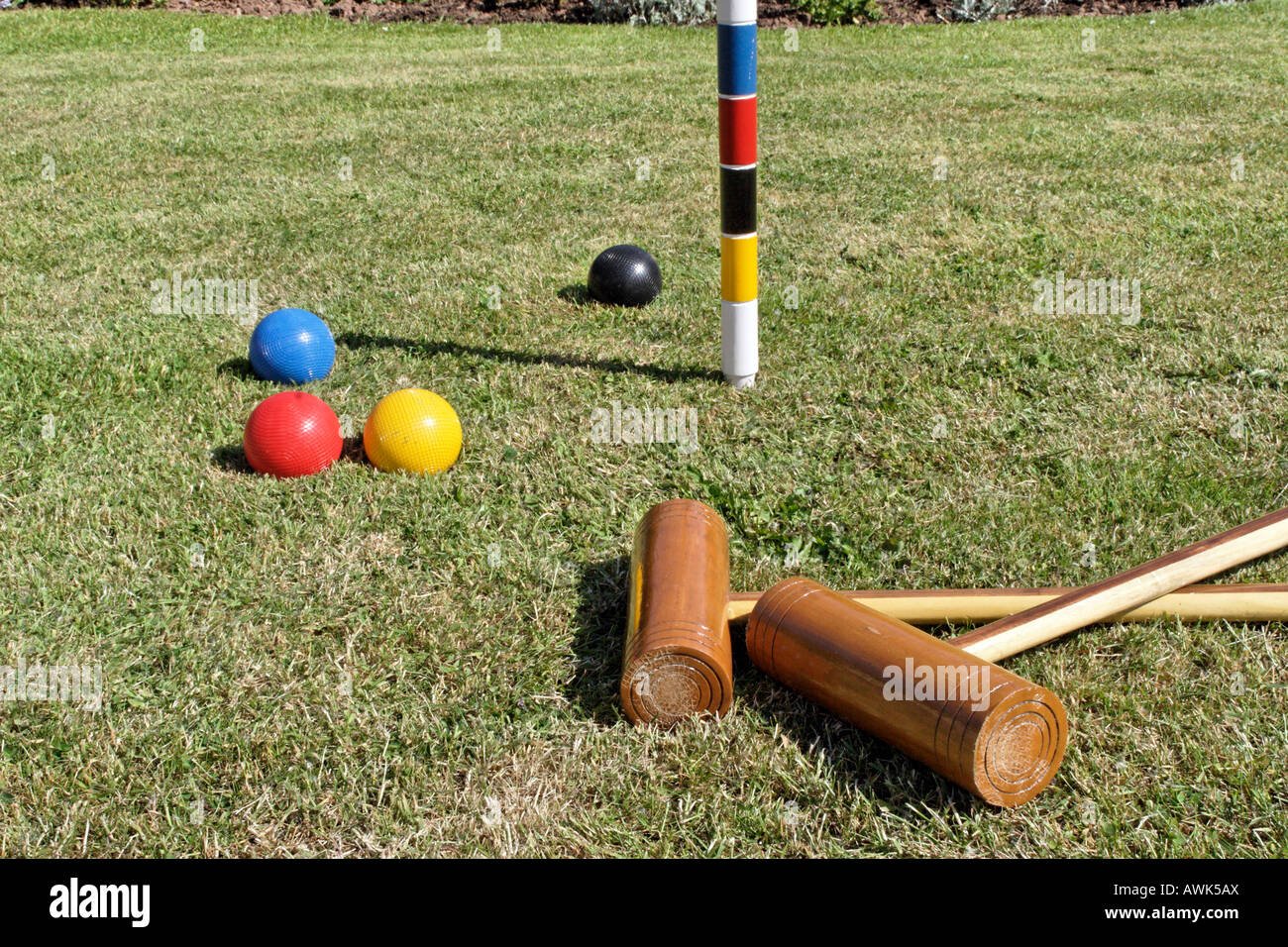 Croquet set in garden Stock Photo - Alamy