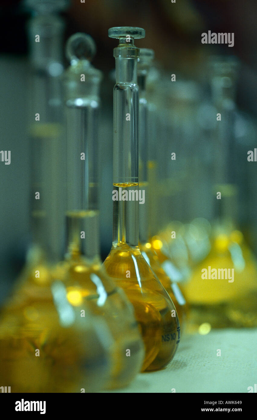 Bottles with sample oils in laboratory Stock Photo - Alamy