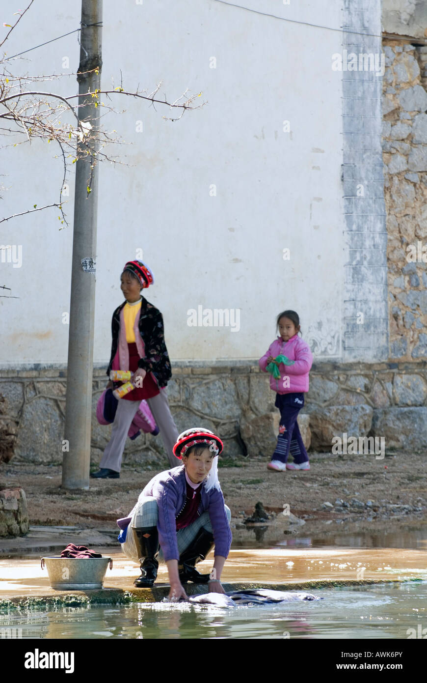China, Chinese Bai Ethnic Minority Woman Washing Clothes, Wase, Erhai ...