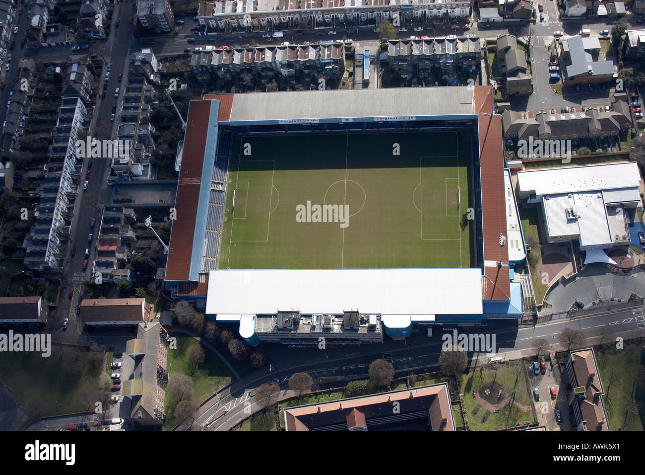 High level oblique aerial view west of Queens park Rangers Football ...