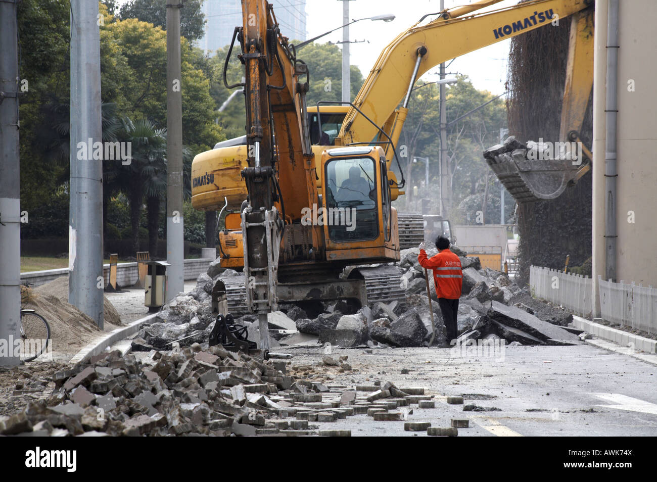 JCB demolish old road highway street in Shanghai China Asia Stock Photo ...