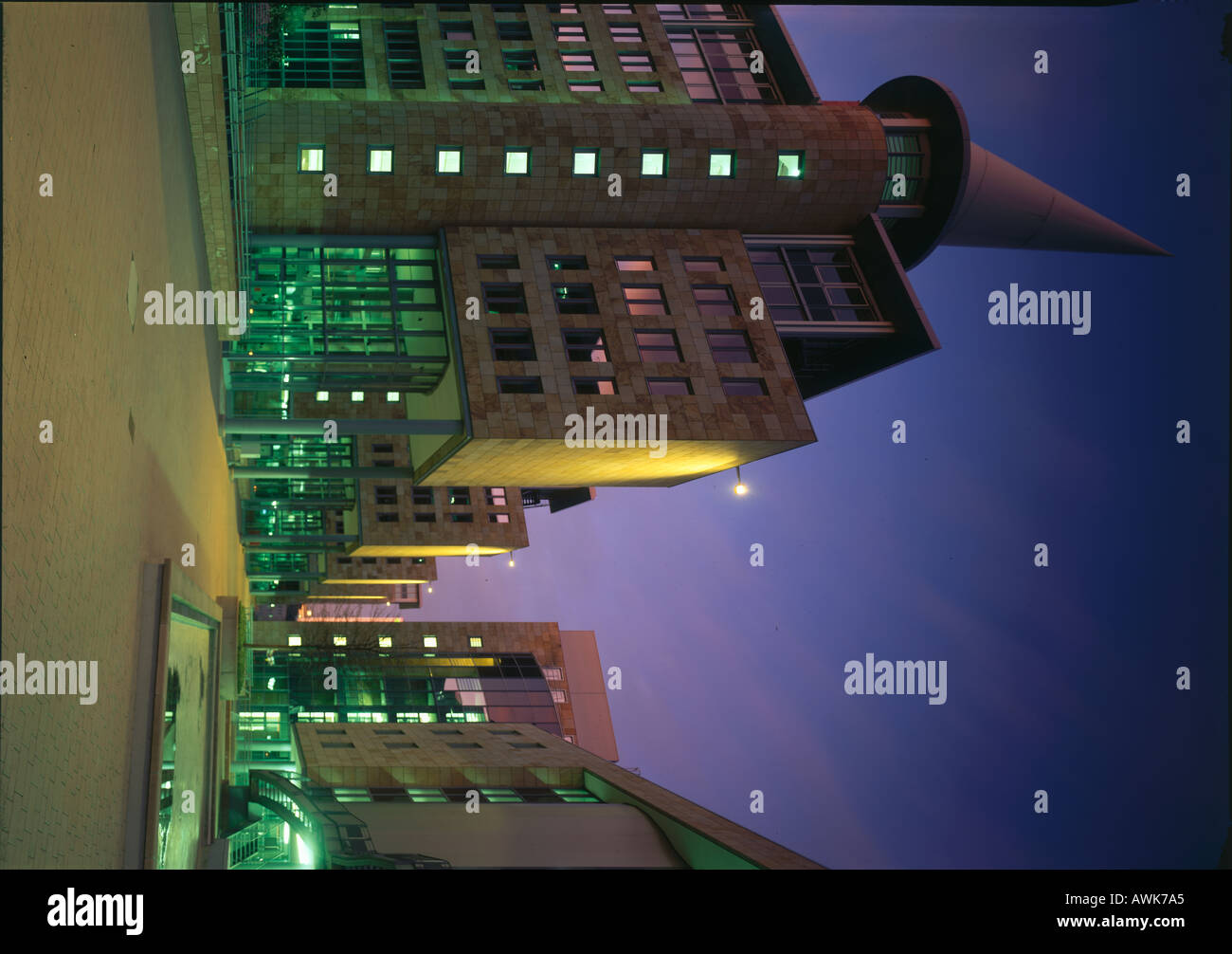 Office buildings lit up at night, Frankfurt, Germany Stock Photo - Alamy