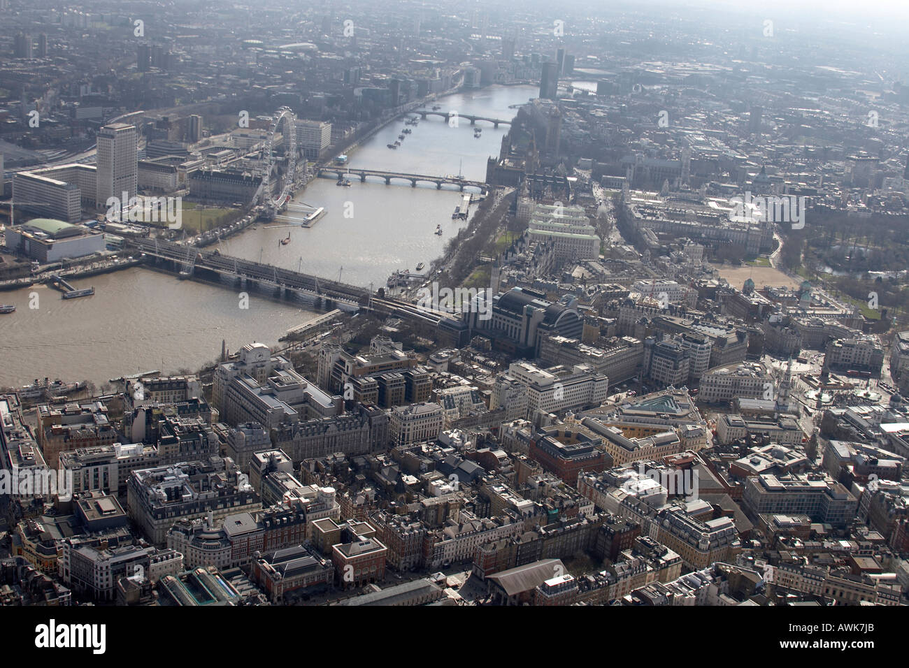 High level oblique aerial view west of River Thames Royal Festival Hall ...