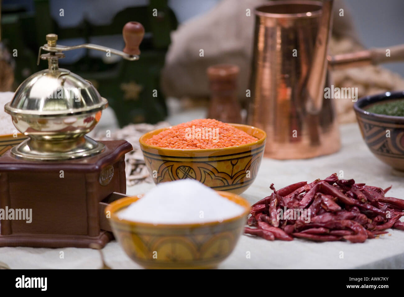 table top of chillies and salt Stock Photo - Alamy