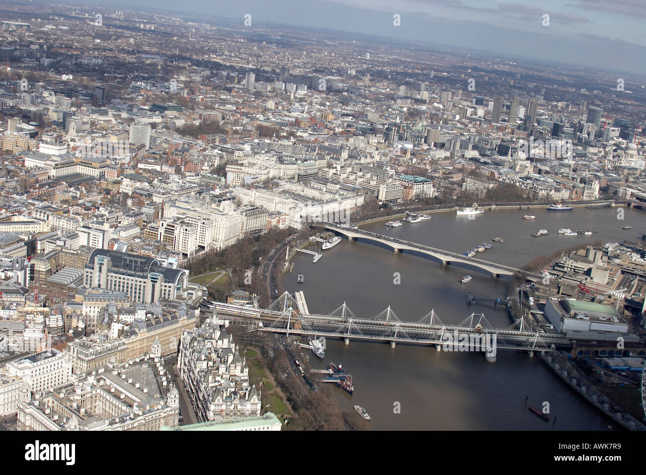 High level oblique aerial view north of River Thames Royal Festival ...