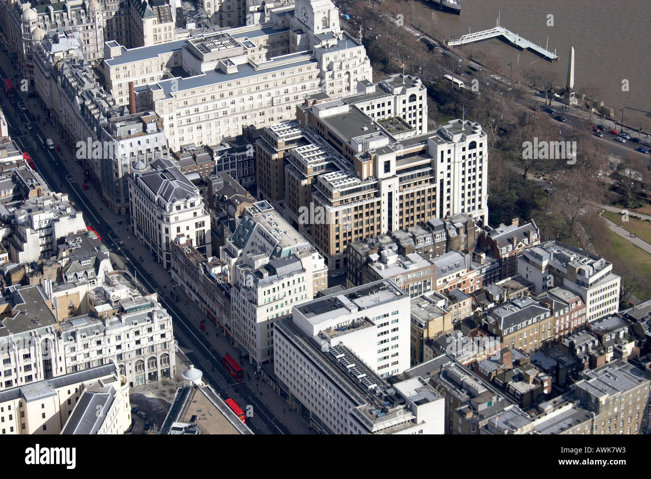 High level oblique aerial view of Victoria Embankment Gardens ...