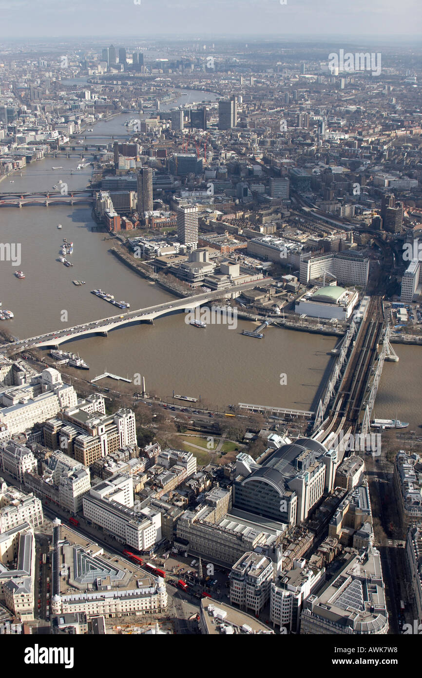 High level oblique aerial view of river thames waterloo Bridge Royal ...