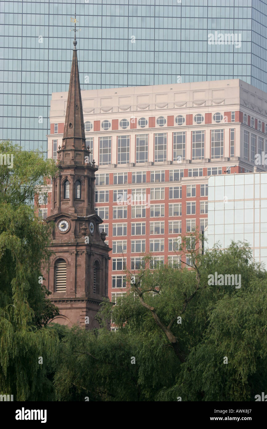 View across Boston Public garden lake to Back Bay Boston Massachusetts ...