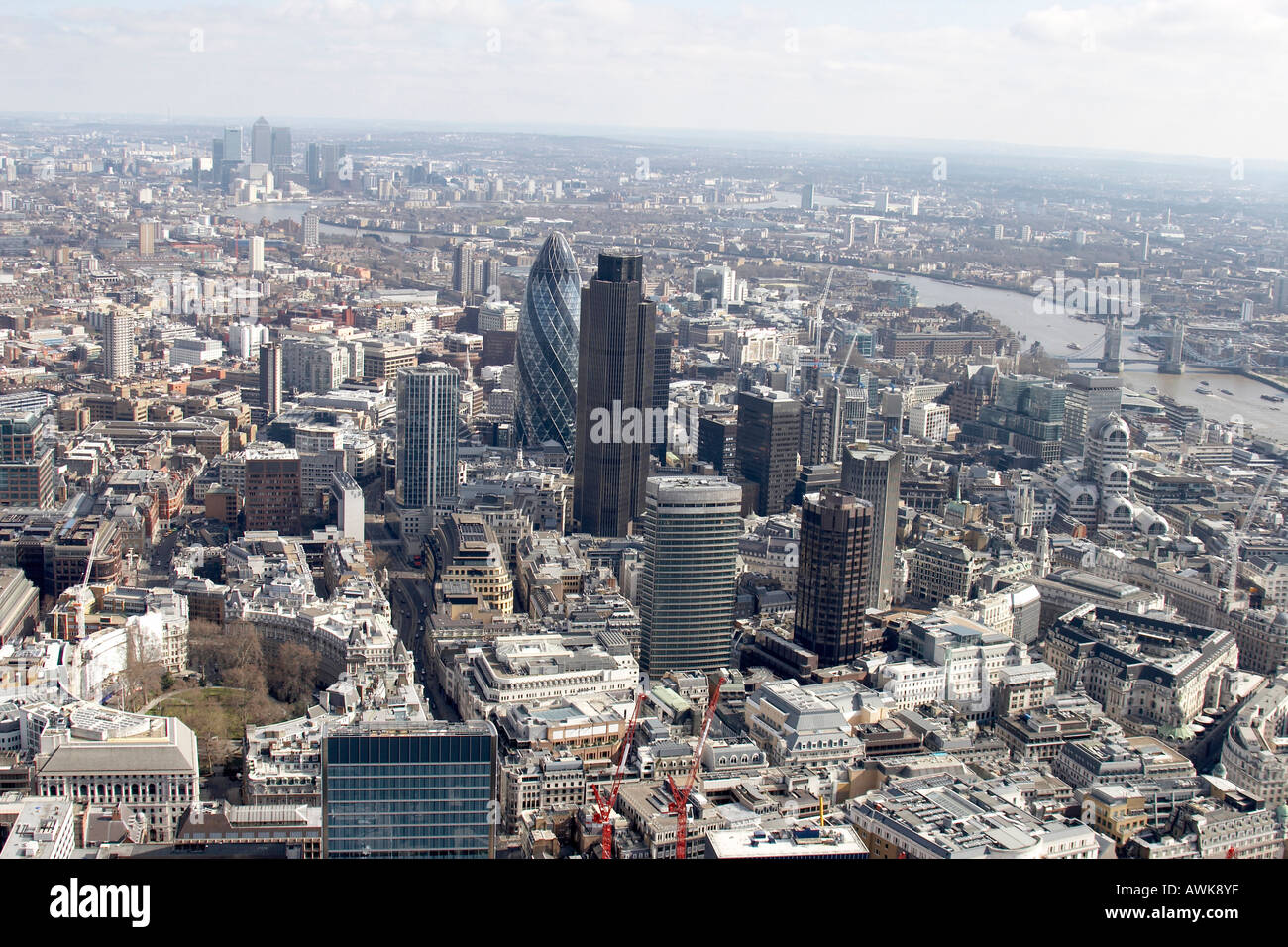 High level oblique aerial view south east of Gherkin Tower 42 Tower of ...