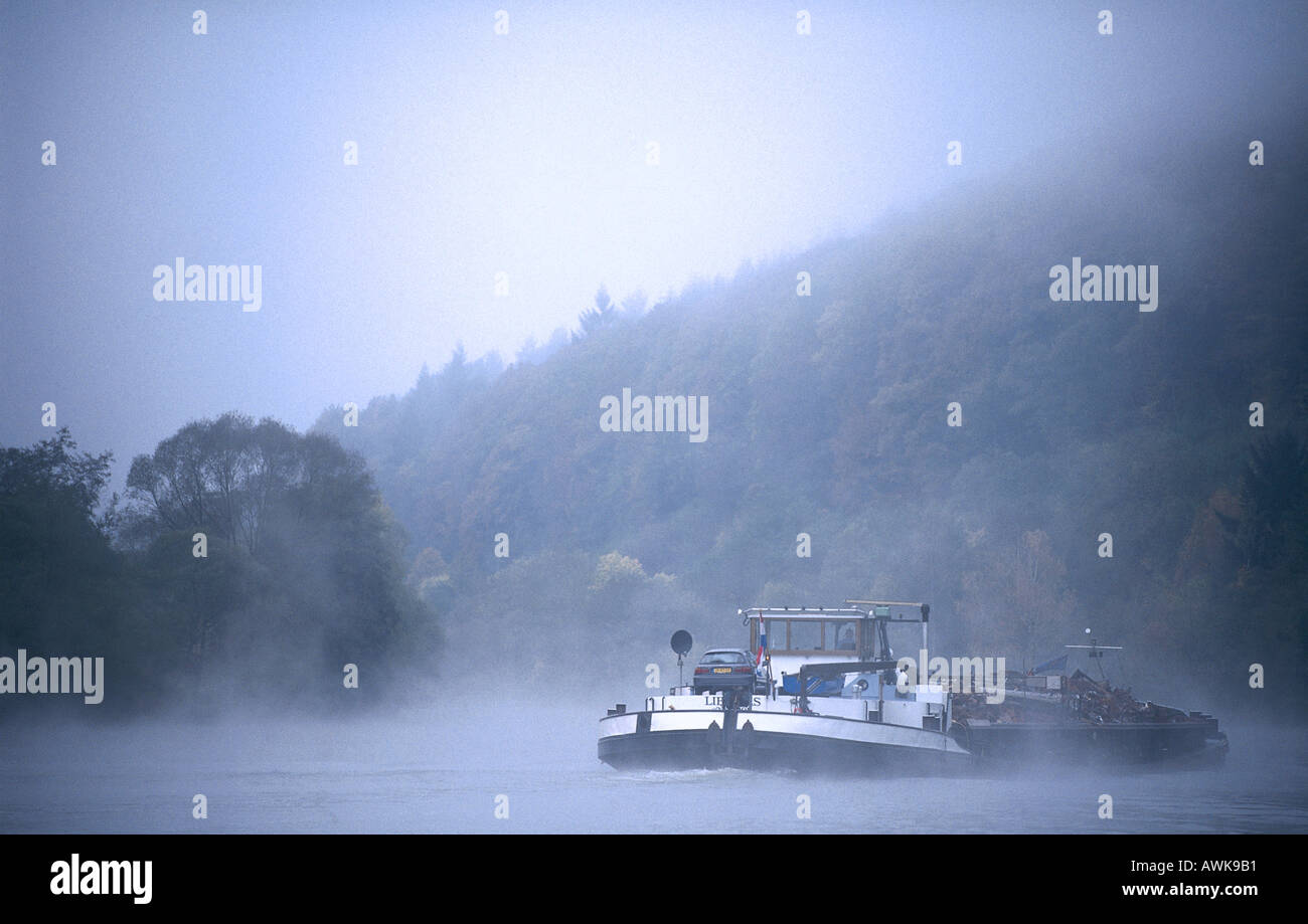 Cargo ship in river, River Neckar, Heidelberg, Germany Stock Photo - Alamy