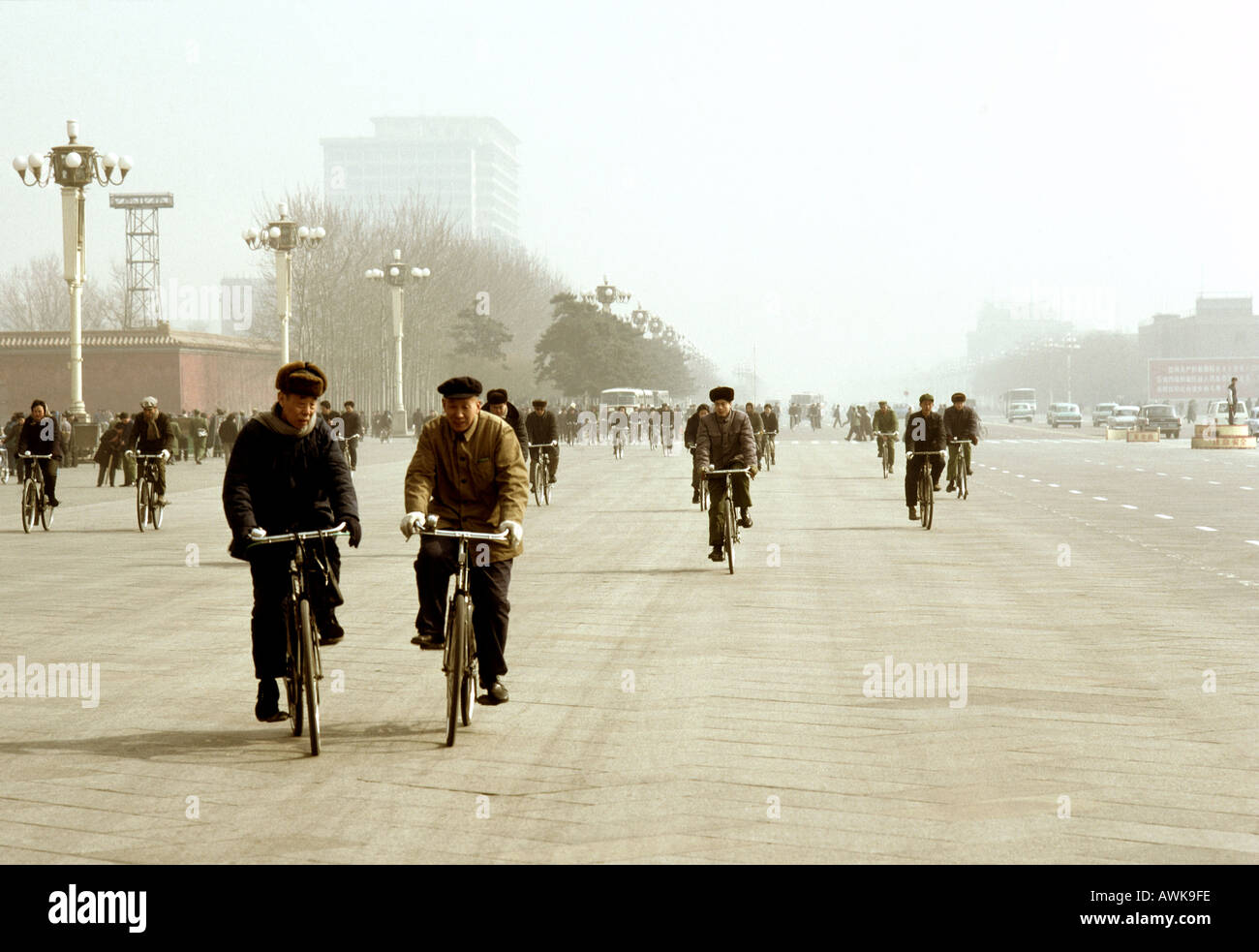 cyclists commuting along the wide streets of Beijing 1981 Stock Photo ...