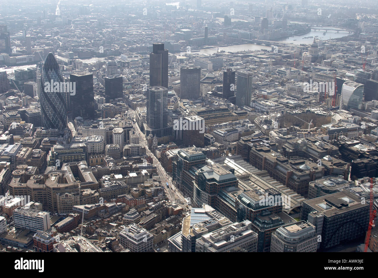 High level oblique aerial view south west of Gherkin Tower 42 Liverpool ...