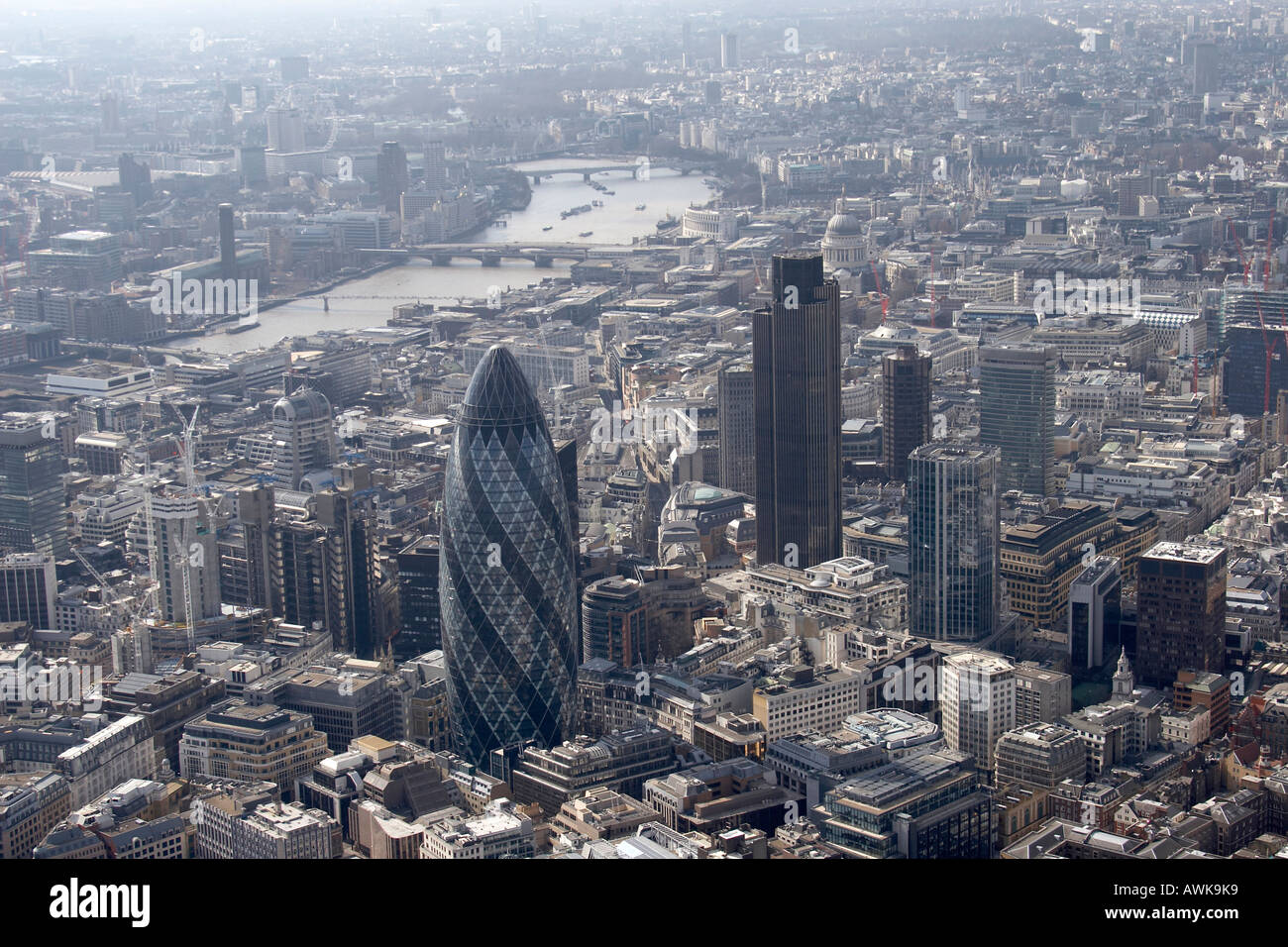 High level oblique aerial view south west of Gherkin Tower 42 Stock ...