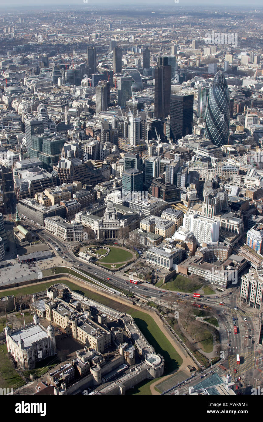 High level oblique aerial view north east of Gherkin Tower 42 Stock ...