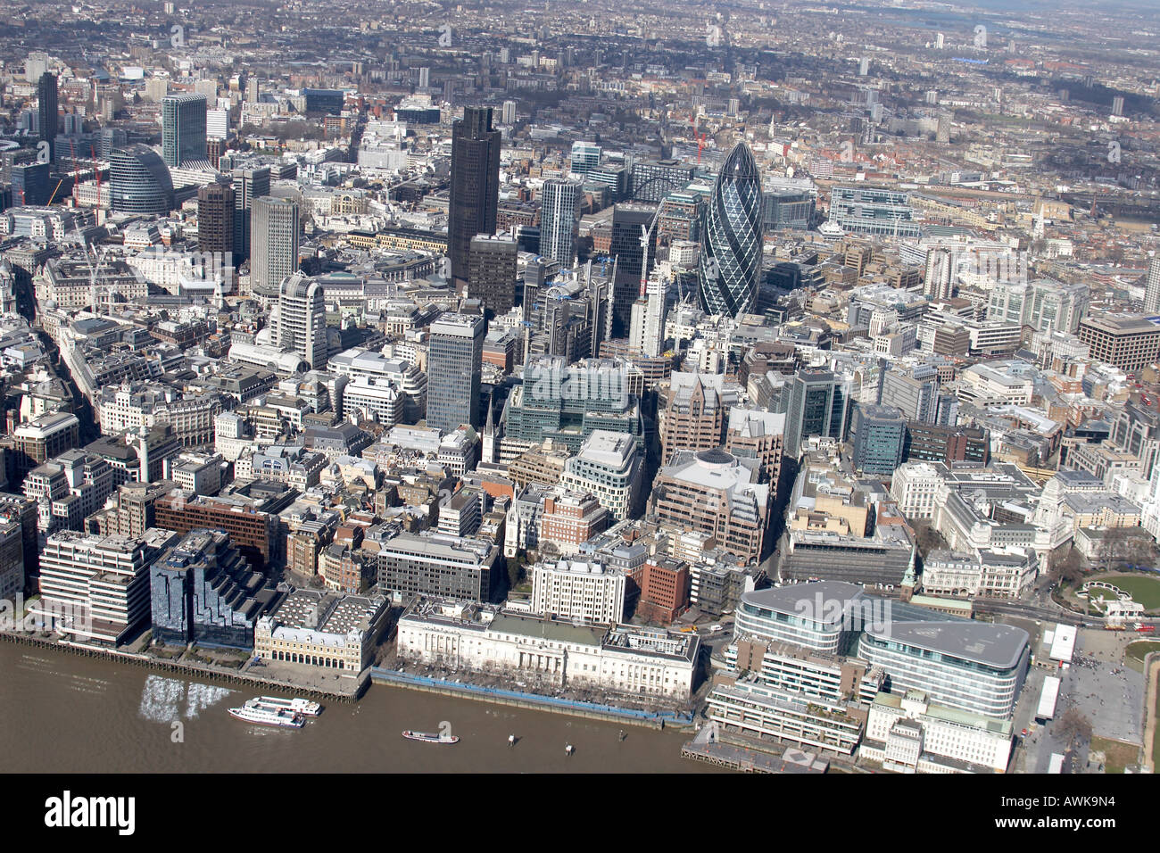 High level oblique aerial view north east of Gherkin Tower 42 Stock ...