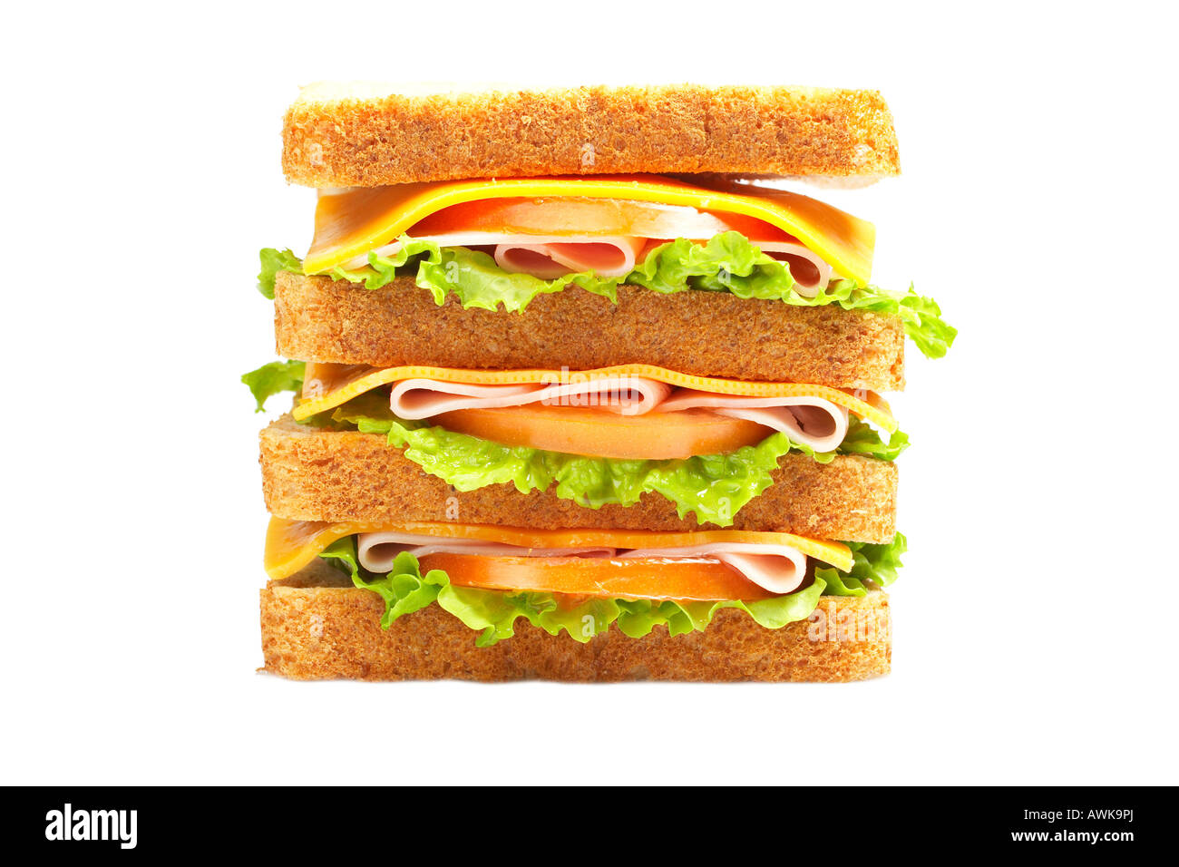 Healthy double ham sandwich with cheese tomato and lettuce Stock Photo ...