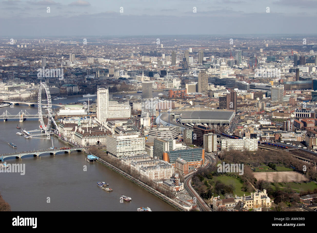 High level oblique aerial view north east of Waterloo International ...