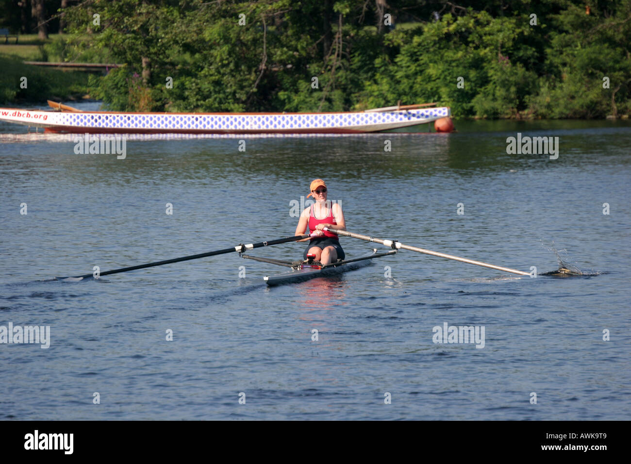 Female rower on the Charles River in Boston Massachusetts USA Stock ...