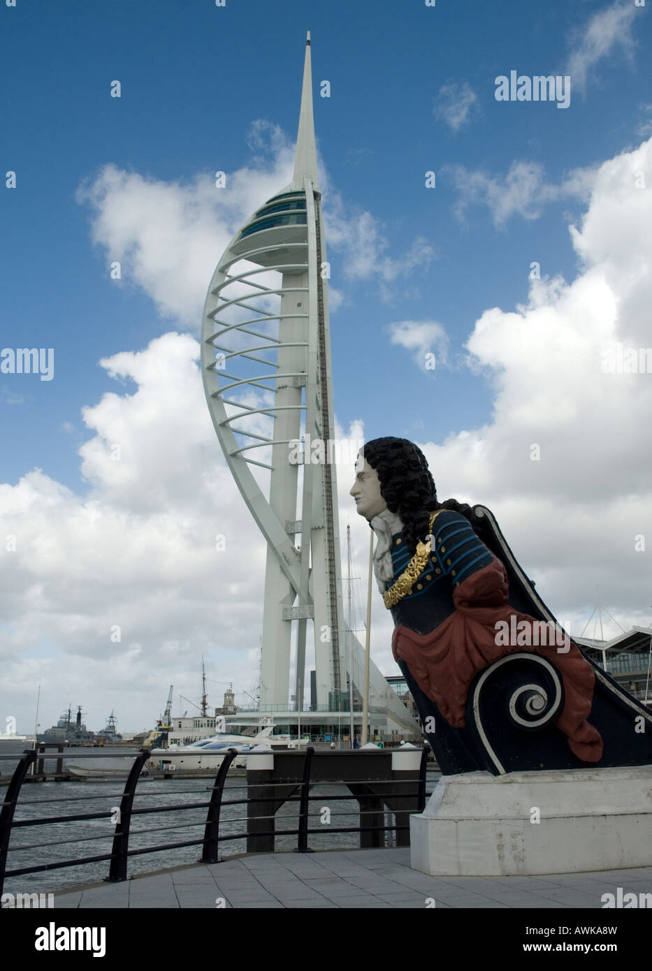 Portsmouth Spinnaker Tower with ship's figurehead Stock Photo - Alamy